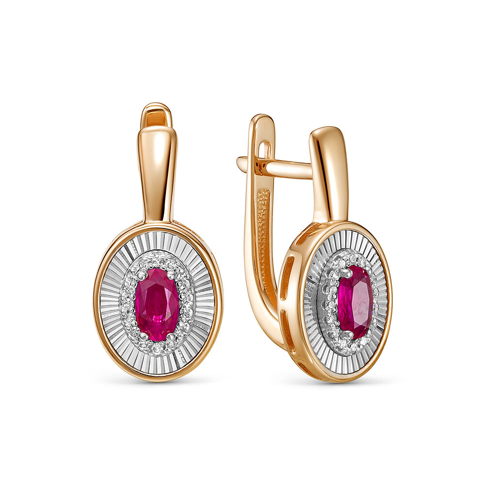 Серьги, красное золото, 585 проба, рубин