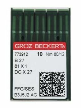 Иглы GROZ-BECKERT оверлок №80/12 1пл. х10игл. (толстая колба) 773912