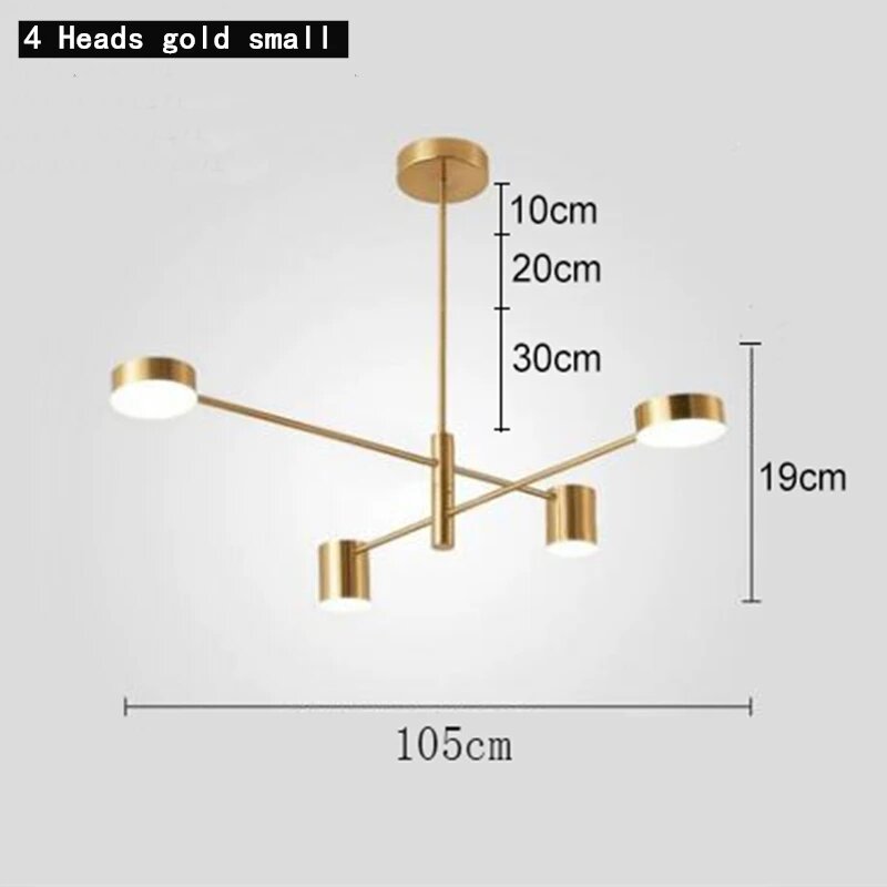 LED люстра QINGYUNKE чёрная/золотая/белая 4head gold small, Warm White