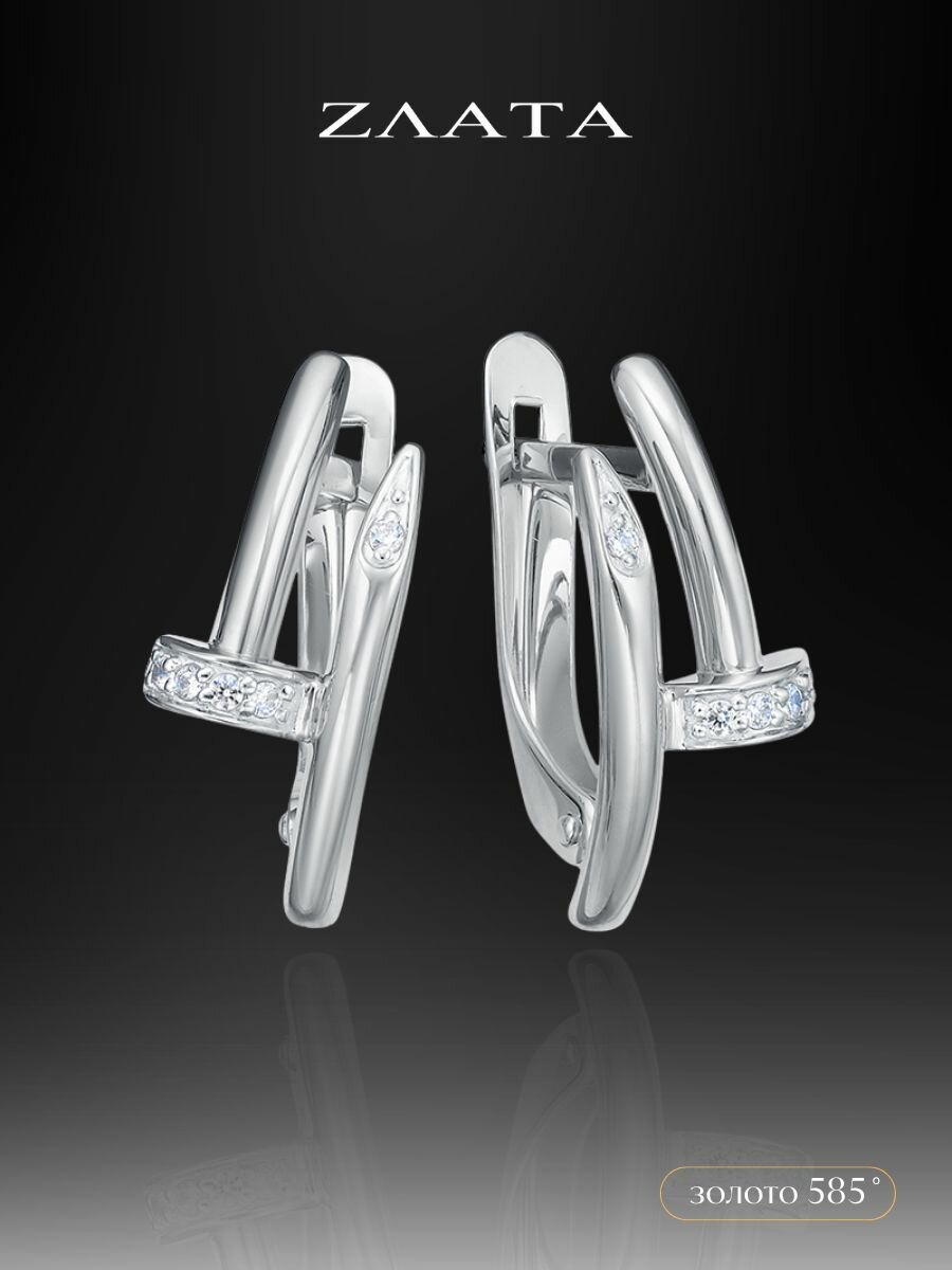 Серьги, белое золото, 585 проба, родирование, фианит