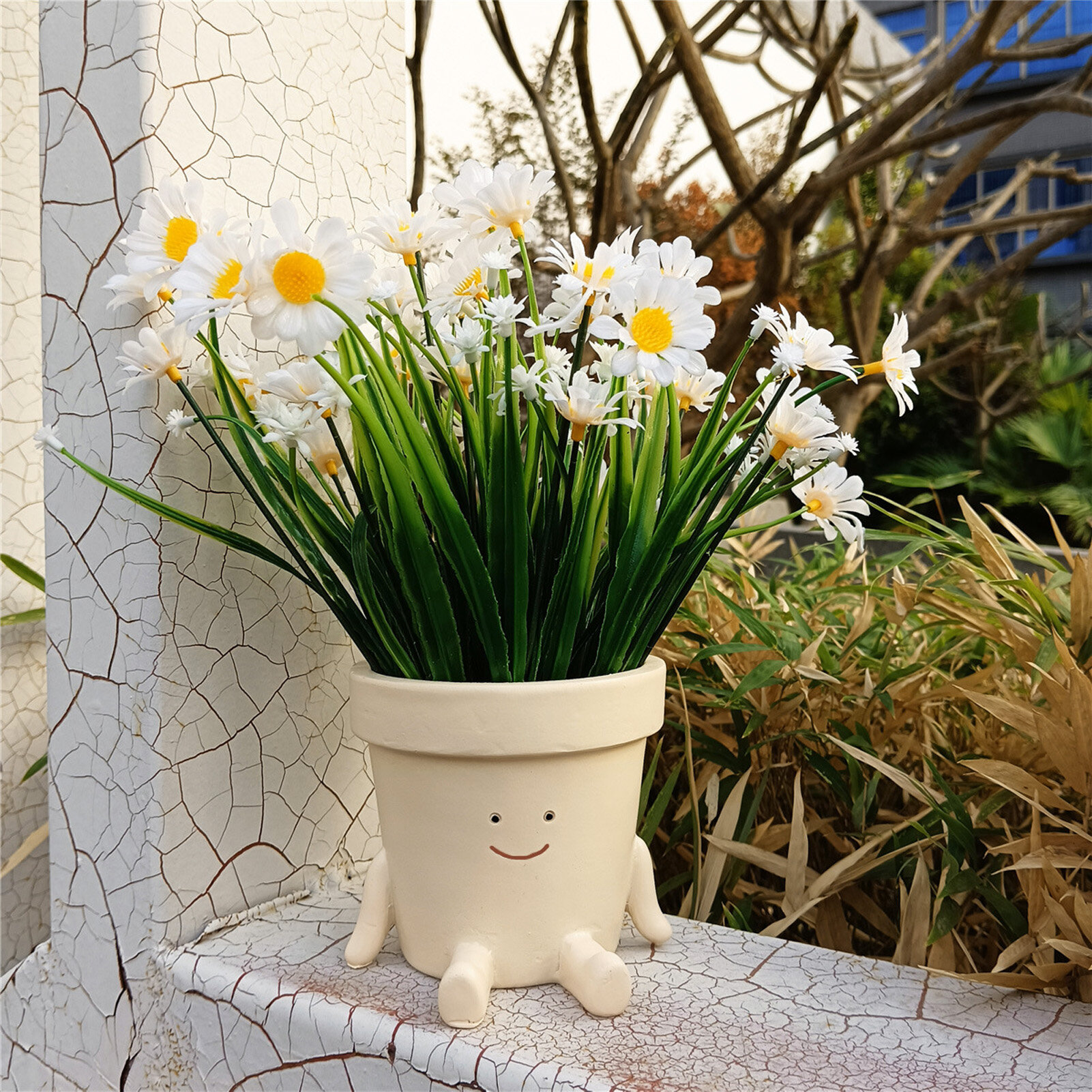 Сидящий цветочный горшок с милым лицом, кашпо из смолы, декоративный сочный цветочный горшок со сливным отверстием для сада, балкона, офиса, подоконника