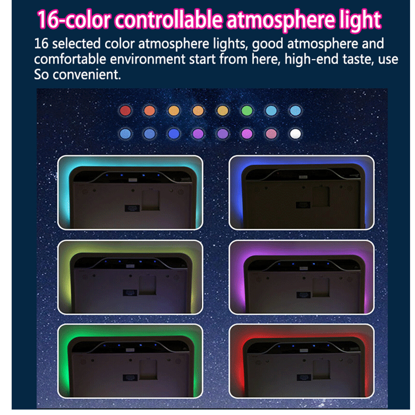 19-дюймовый автомобильный ЖК-монитор для крепления на крыше, откидной вниз, 1080P, 16 цветов, сенсорное управление, атмосферная подсветка, USB-вход, черный