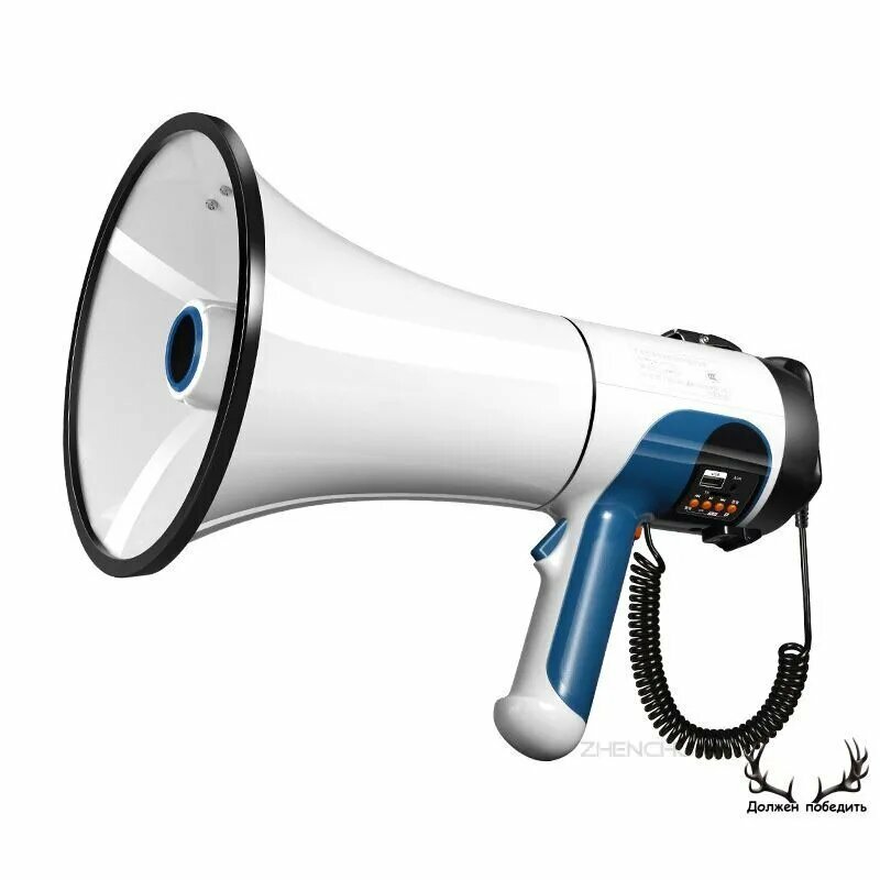 Мегафон громкоговоритель с записью голоса и сиреной /воспроизведения MP3 и батарейками в комплекте / Рупор 100 Вт с возможностью