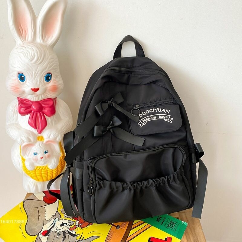 Классическая школьная сумка в студенческом стиле с изящным контрастным бантомтемный, темный