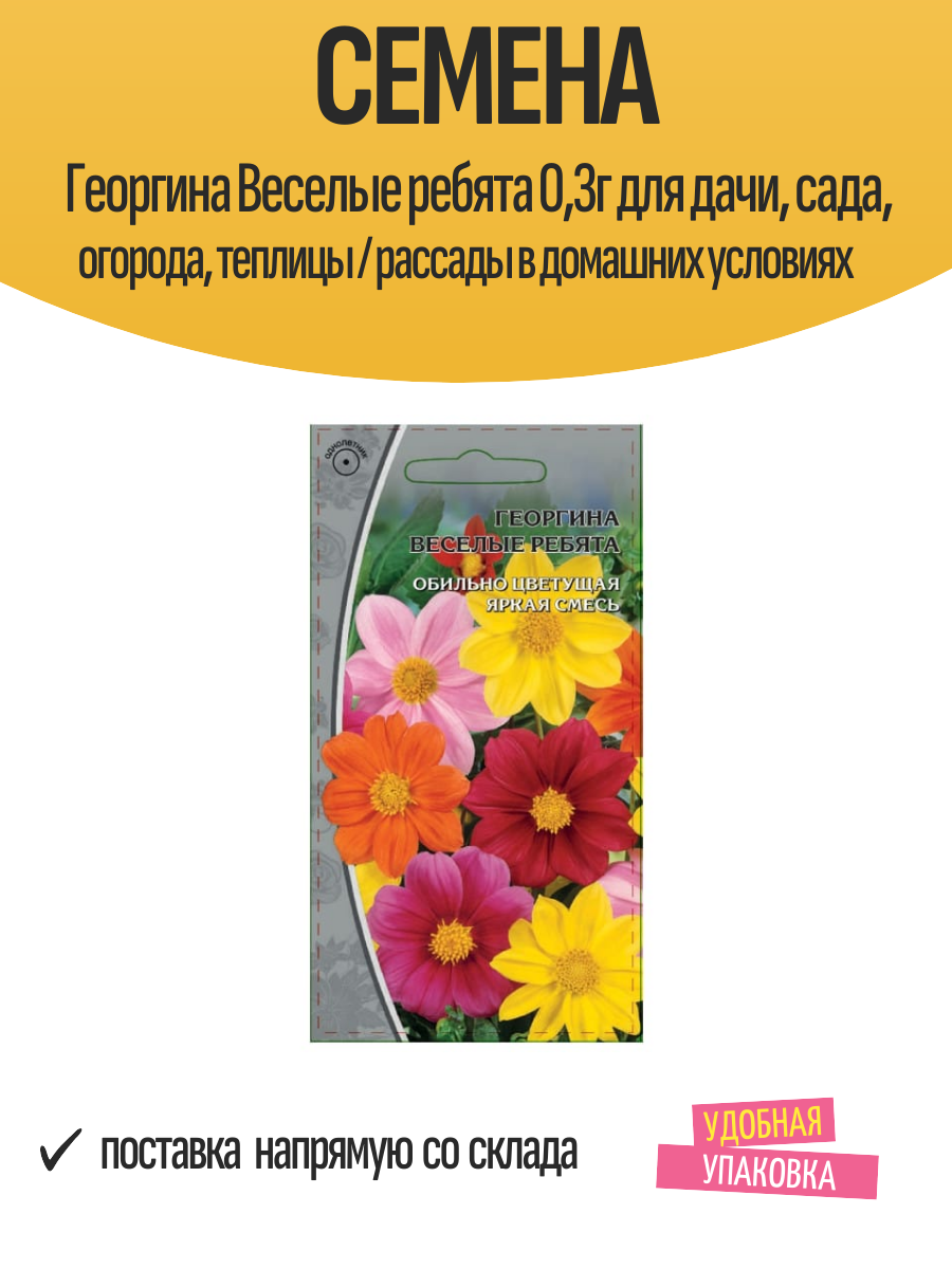 Семена Георгина Веселые ребята 0,3г для дачи, сада, огорода, теплицы / рассады в домашних условиях