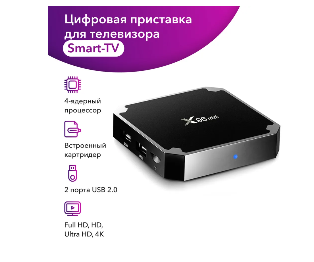 Смарт приставка Smart TV Box X96 mini (RAM1/ROM8Гб) 4K (черный)