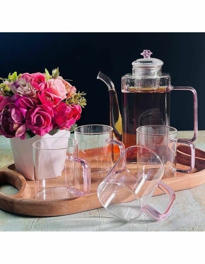 Чайник заварочный 1000мл и 4 стакана 200мл 1 шт.