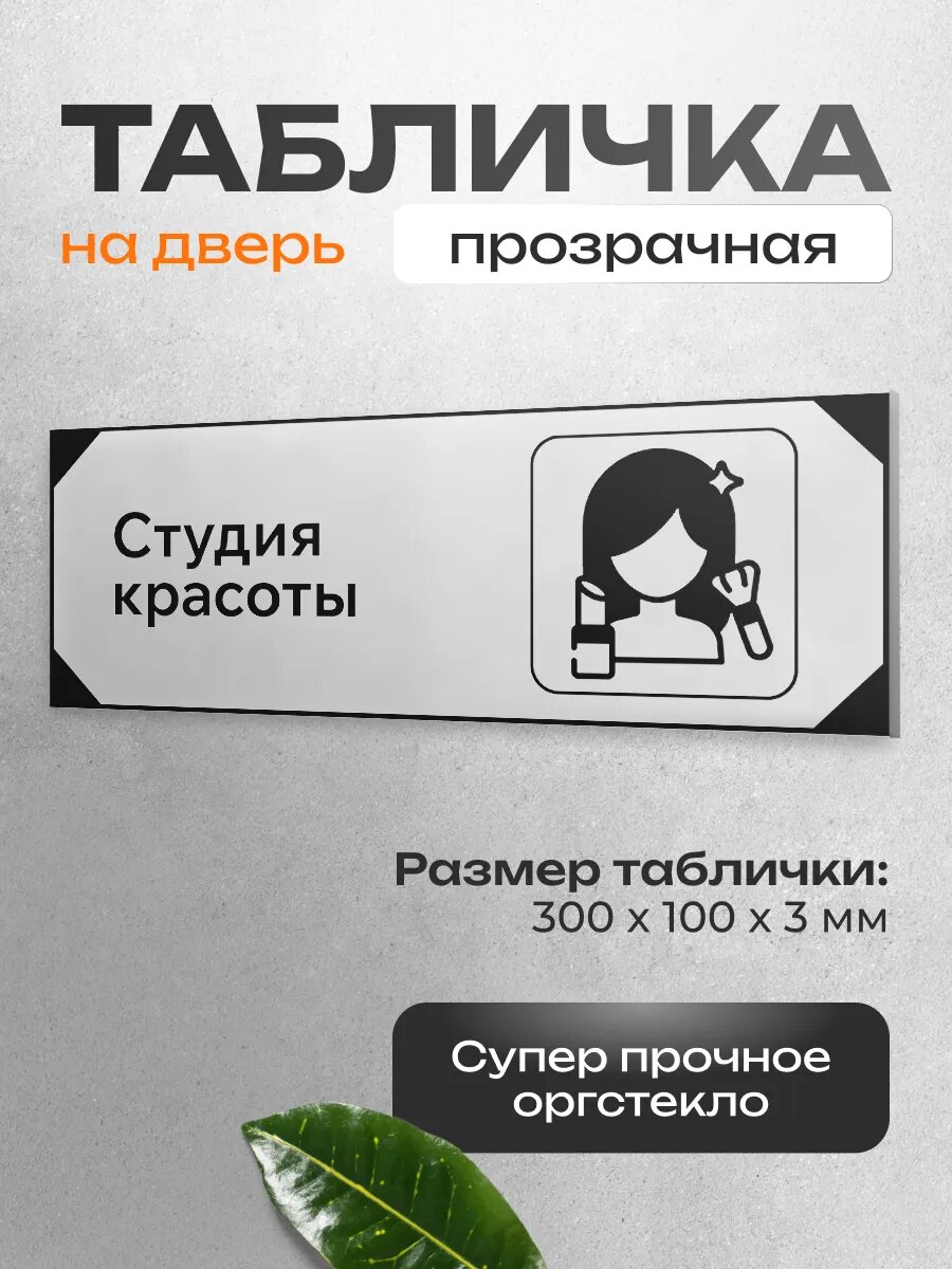Информационная табличка AcrylPoint "Студия красоты", самоклеящаяся, двусторонняя, ширина 30 см