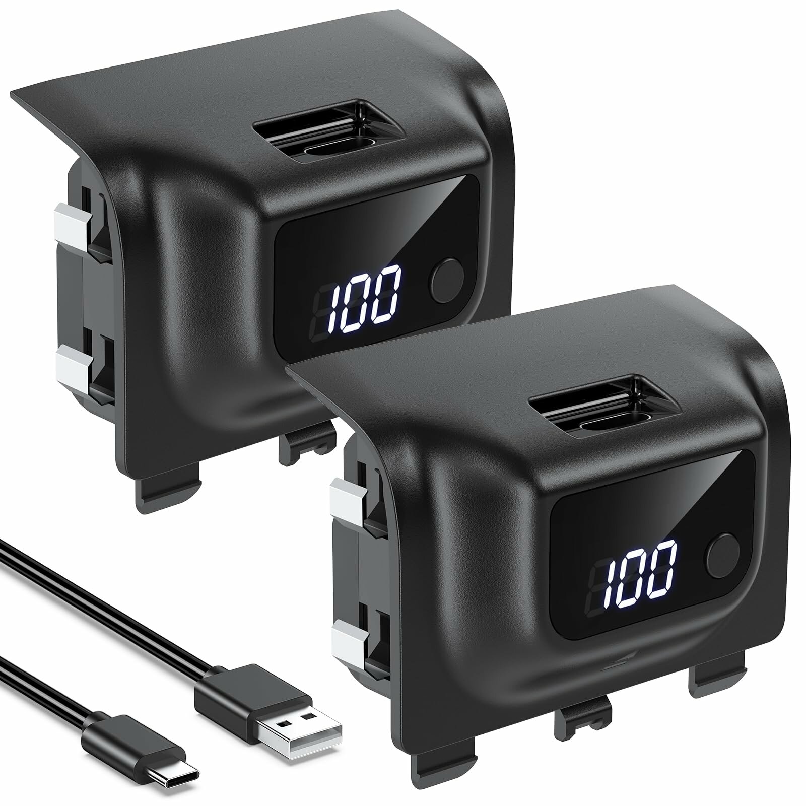 Аккумуляторный блок для Xbox Series X/S, 2 шт. 5180mWh с LED дисплеем, быстрая зарядка, комплект для игр и зарядки, Черный