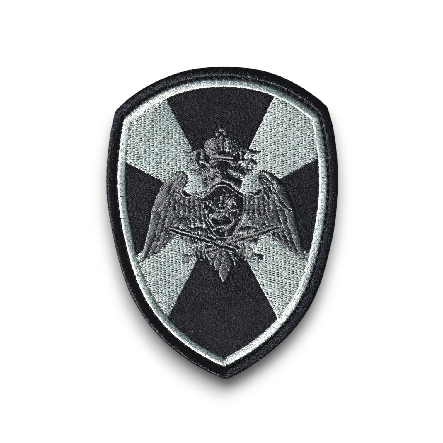 Нашивка ( Шеврон ) На Рукав Орел Росгвардии Общий Серо-Черный (Вариант 2) (Черный / На липучке)