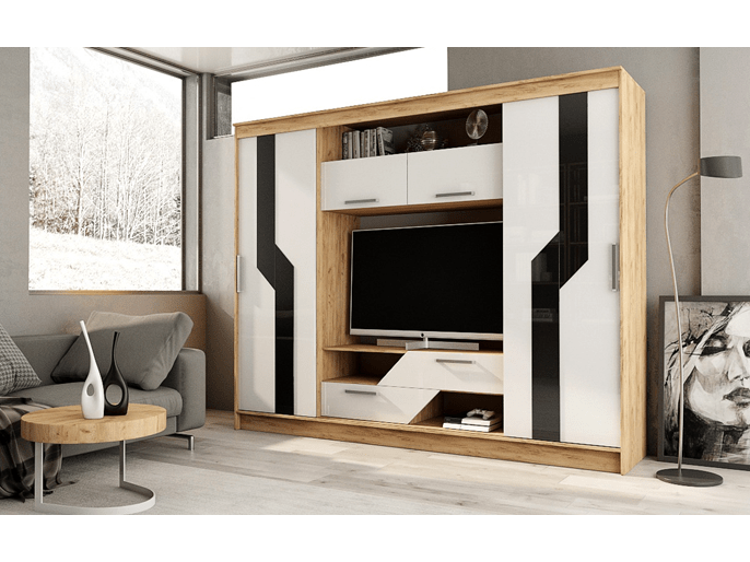 Готовая стенка для гостиной, в современном стиле, выполненная из ЛДСП