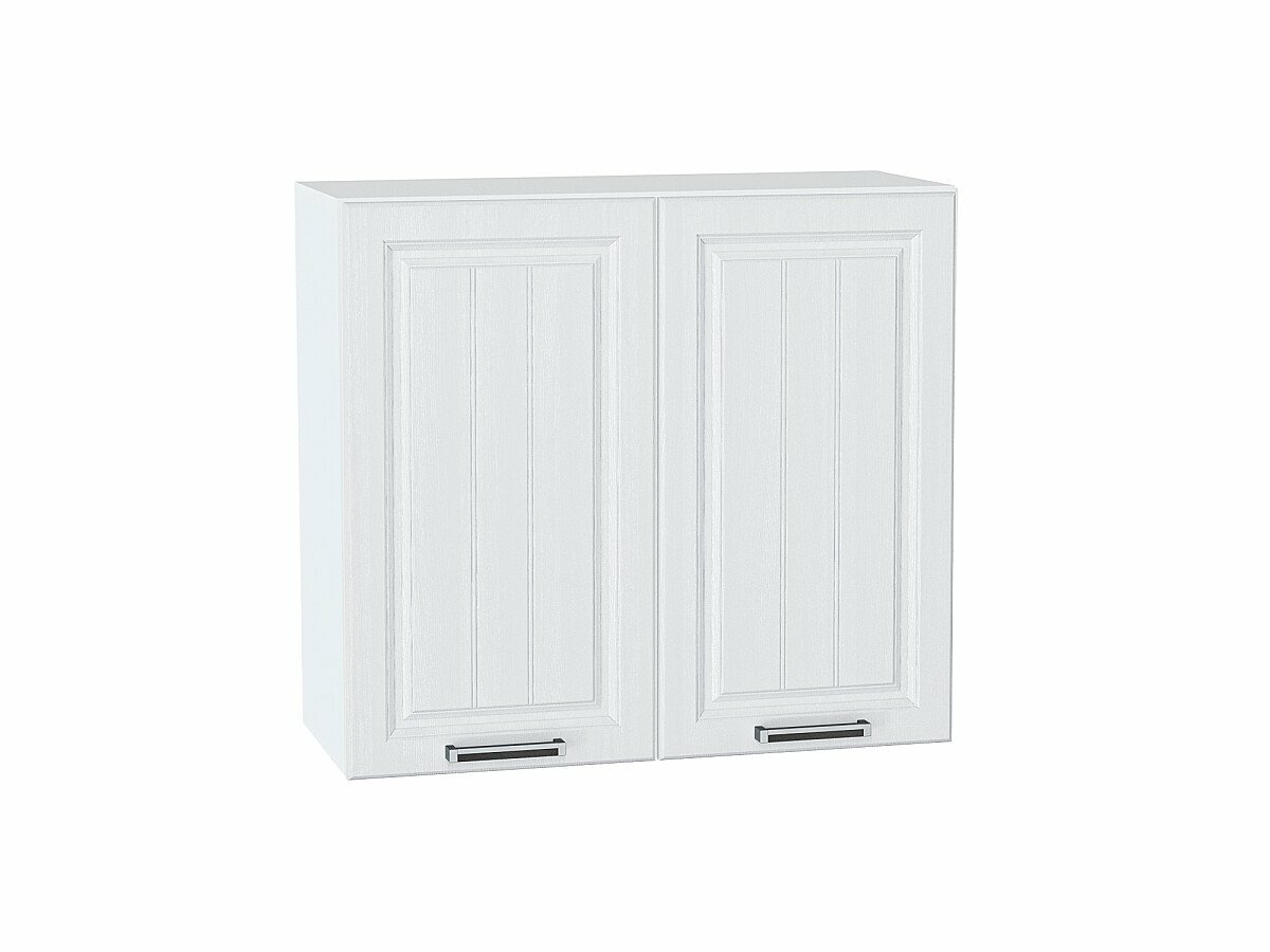 Шкаф верхний с 2-мя дверцами Прага, цвет фасада Белое дерево, цвет каркаса Белый, 716*800*318 мм