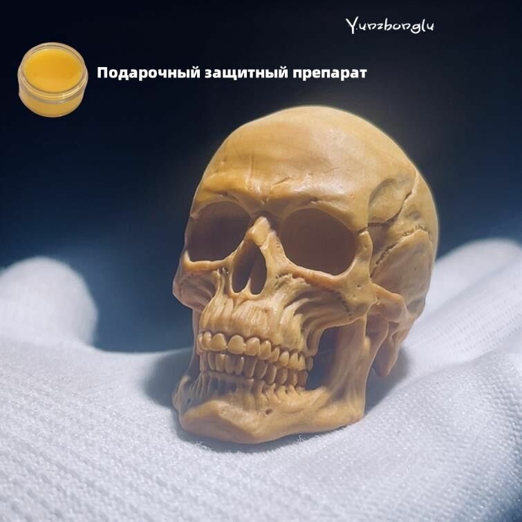 Скульптура черепа из ясеня ручная работа — детализированная компактная скульптура для домашнего интерьера и подарка