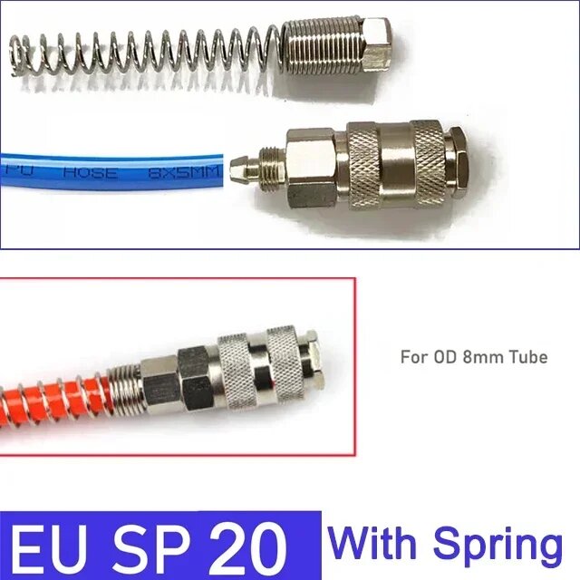 Пневматический европейский разъем с пружинными фитингами стандарта ЕС для фитинга воздушного шланга компрессора Быстроразъемная муфта 5 мм * 8 мм 20, SP with Spring