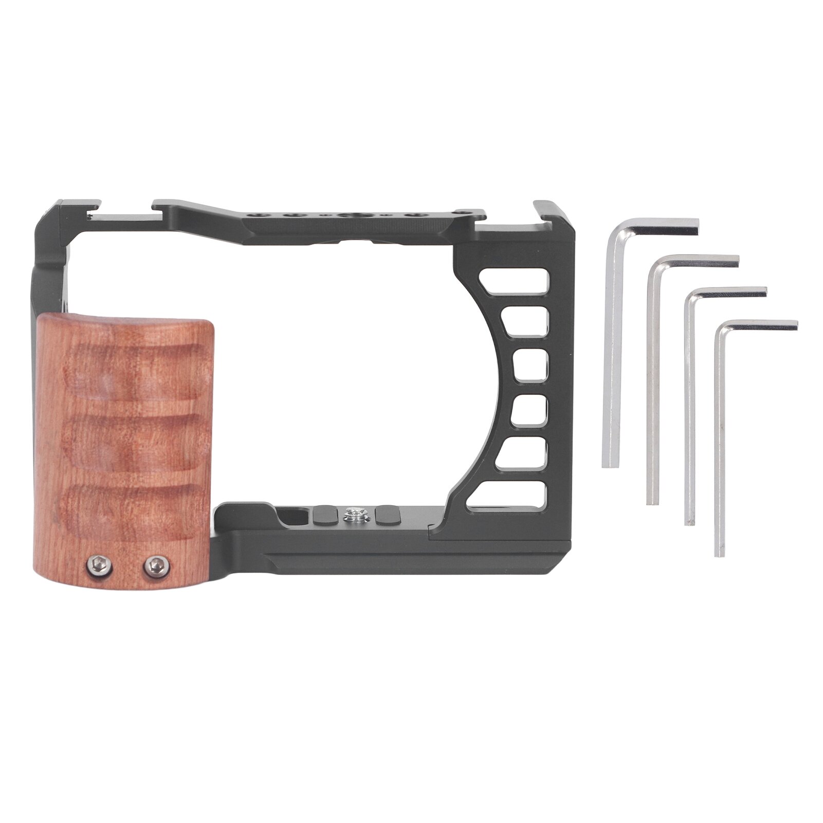 Полная камера клетка алюминиевого сплава. Защитная камера Video Rig с деревянной ручкой 1/4 3/8 дюйма резьбого отверстия холодное крепление для обуви для ZV E1