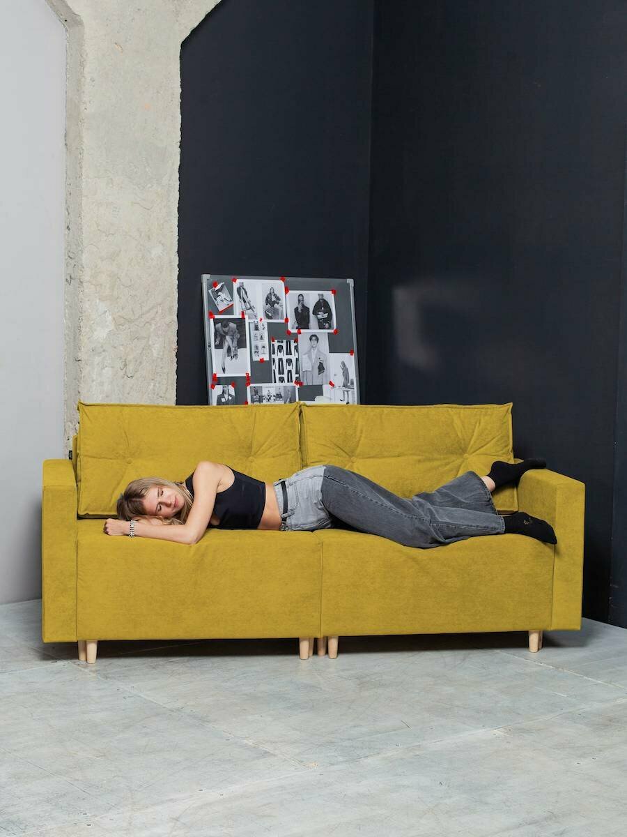 Раскладной диван кровать Коломбо NEW прямой модульный, механизм еврокнижка, 213х102х85 см, горчичный