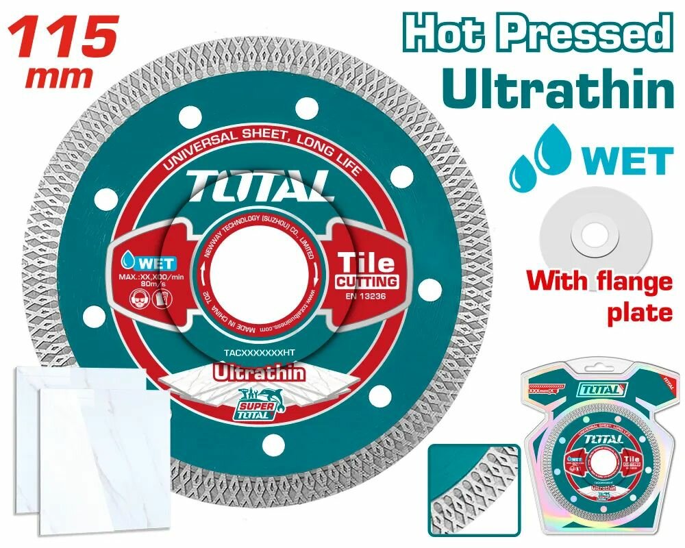 Алмазный диск TOTAL, TAC2181151HT, универсальный пропил, 115х1.4 мм, мокрый рез