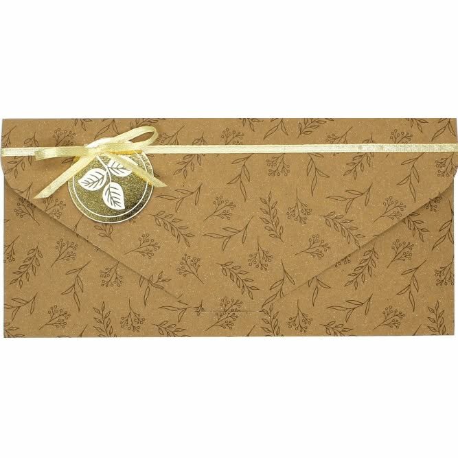 Подарочный конверт Дон Баллон для денег 3D, Веточки и атласный бантик, Крафт металлик