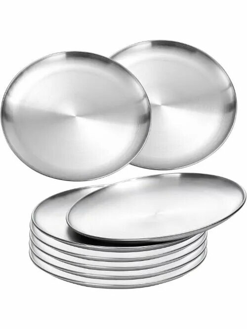 Набор тарелок, металл, нержавеющая сталь, цвет серебристый, 23см, 8 штук（высокое качество）