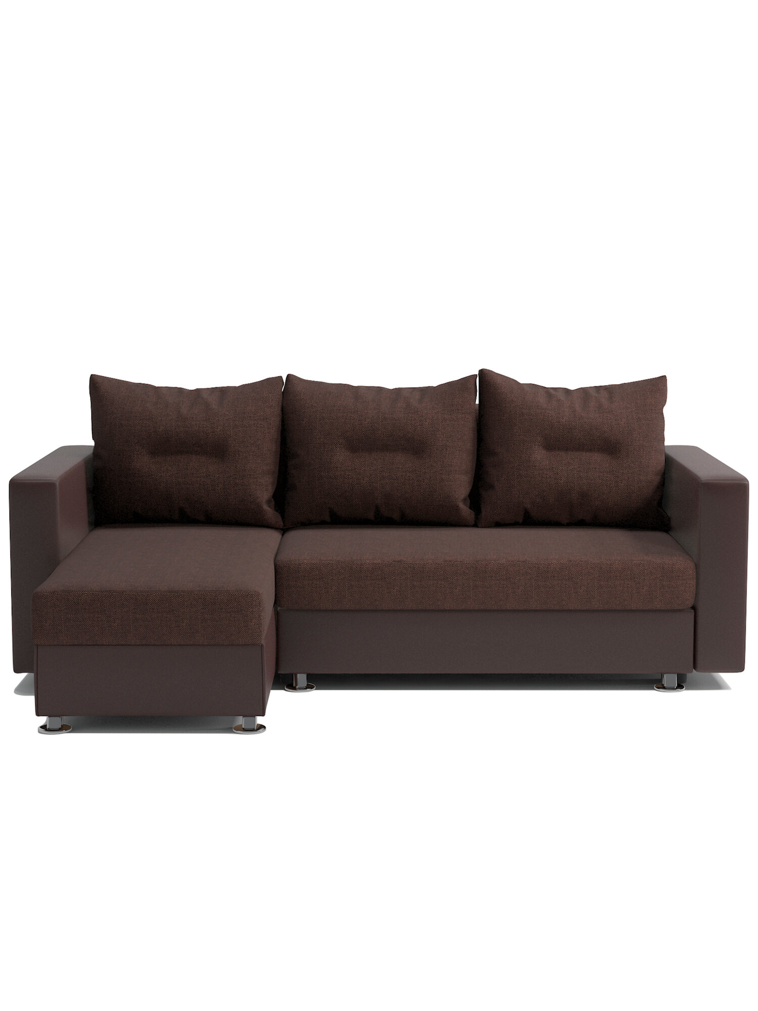 Угловой диван-кровать Ария раскладной 225х78х150 см левый угол рогожка и экокожа шоколад