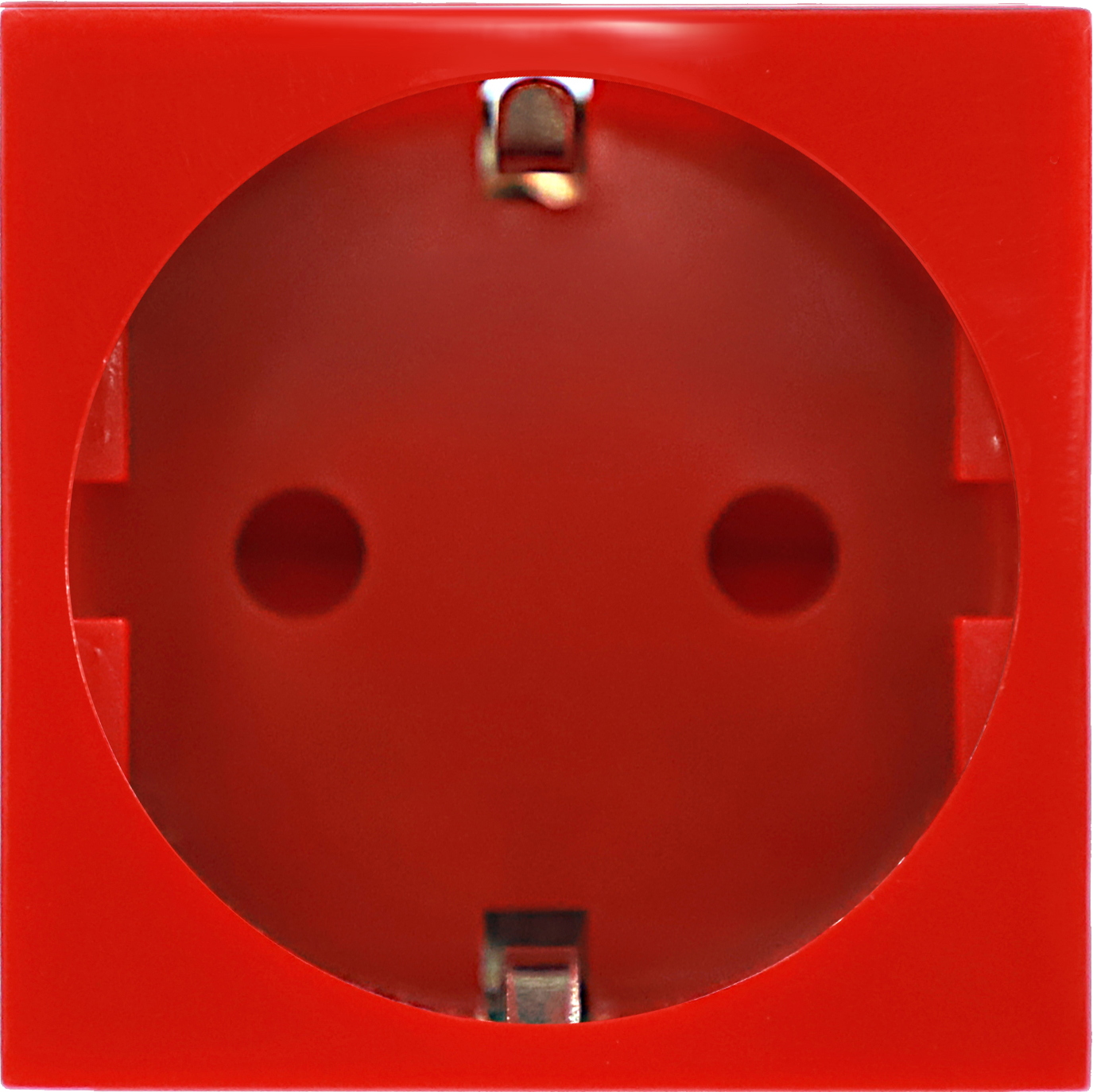 Розетка с заземлением 16А 250В, 2 модуля, шторки, размер 45х45мм, на винтах, цвет красный, Donel