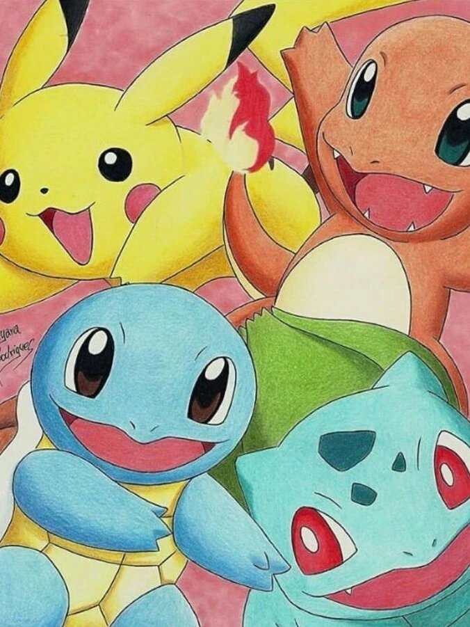 Алмазная мозаика на подрамнике "Покемоны" круглые бриллианты 40х50см