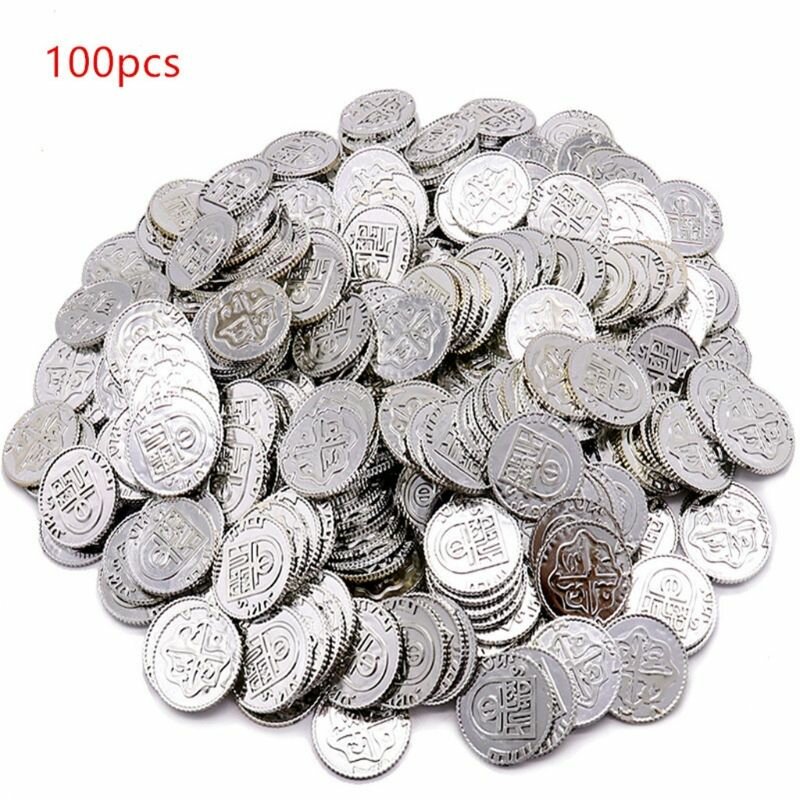 Упаковка из 100 штук пиратских игровых фишек-серебряных монет