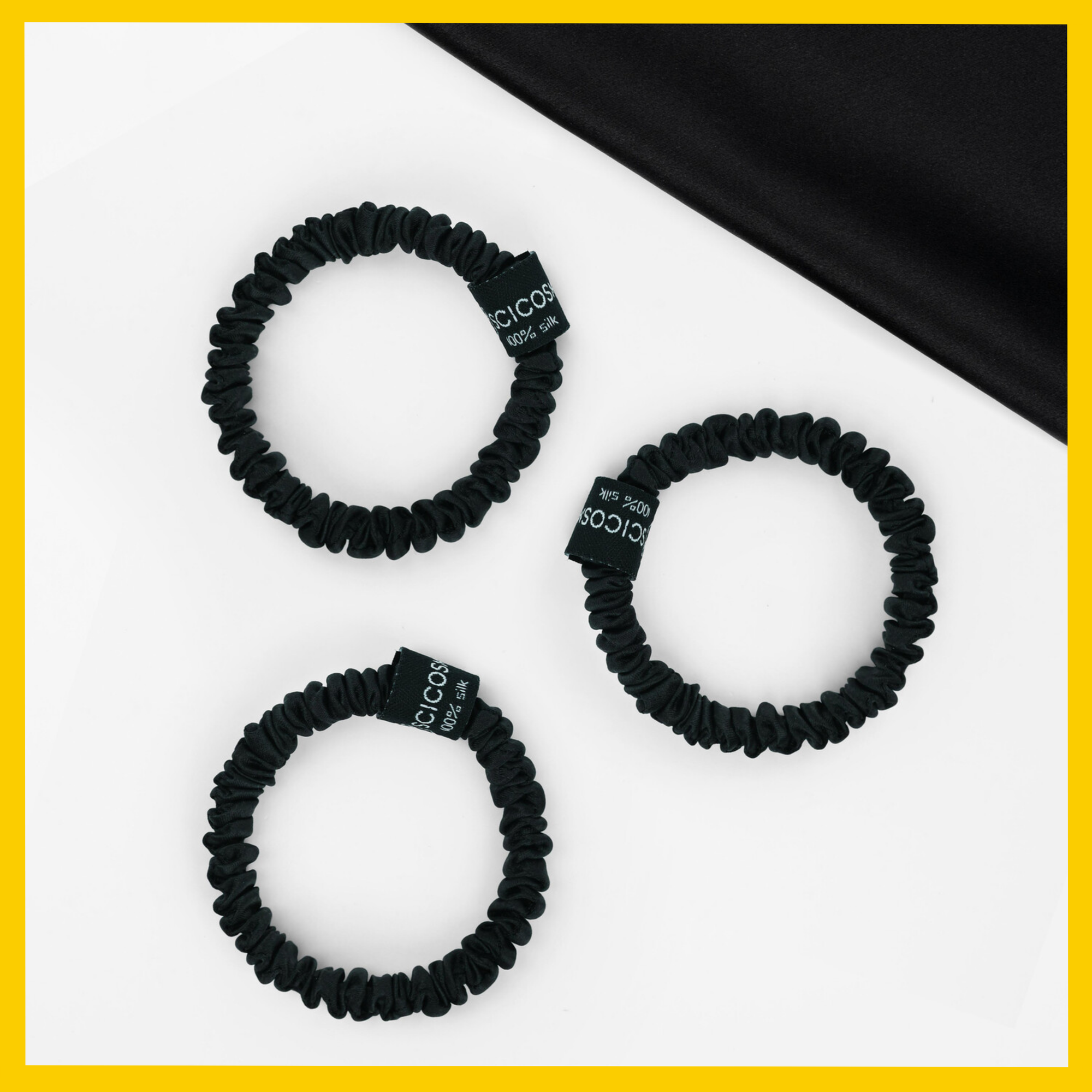 Набор шёлковых резинок 0,5 см: цвет чёрный, 100% натуральный шелк, премиальные аксессуары для ухода за волосами SciCOSMO YZ