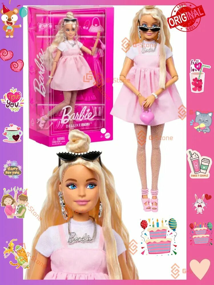 Barbie Кукла Барби Делюкс Стиль №3 в пастельно-розовом платье Барбикор с большим бантом, светлые волосы HYV27