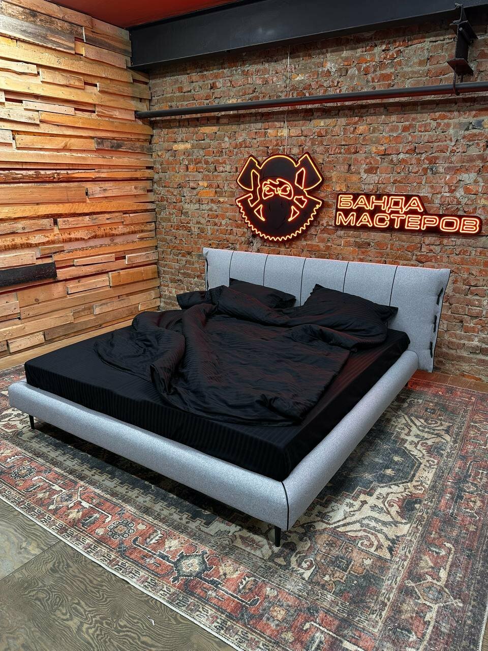 Кровать двуспальная Кэнди Банда Мастеров, Джаз-19 серая рогожка, 160x200 см