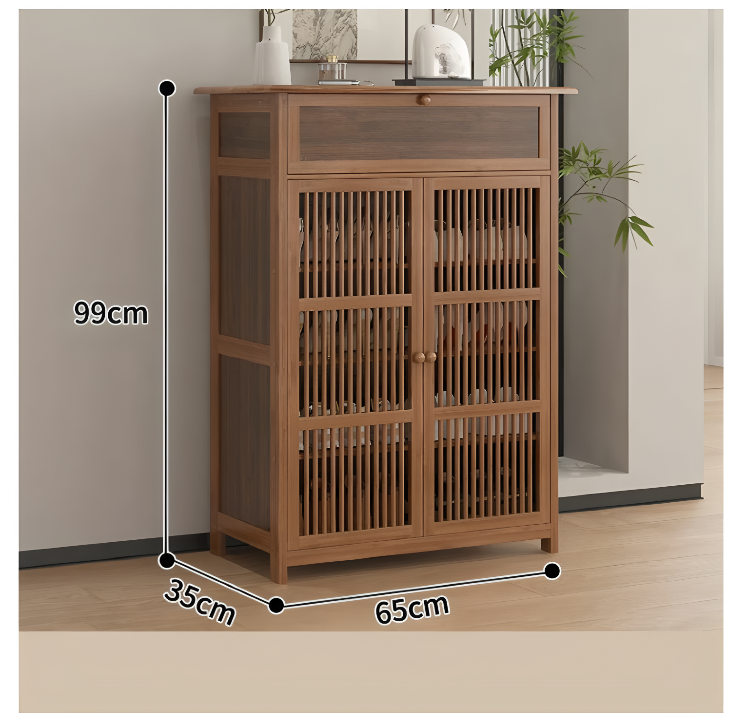 Обувница "Бамбук", 65x33x99 см, с ящиками, коричнево-красная