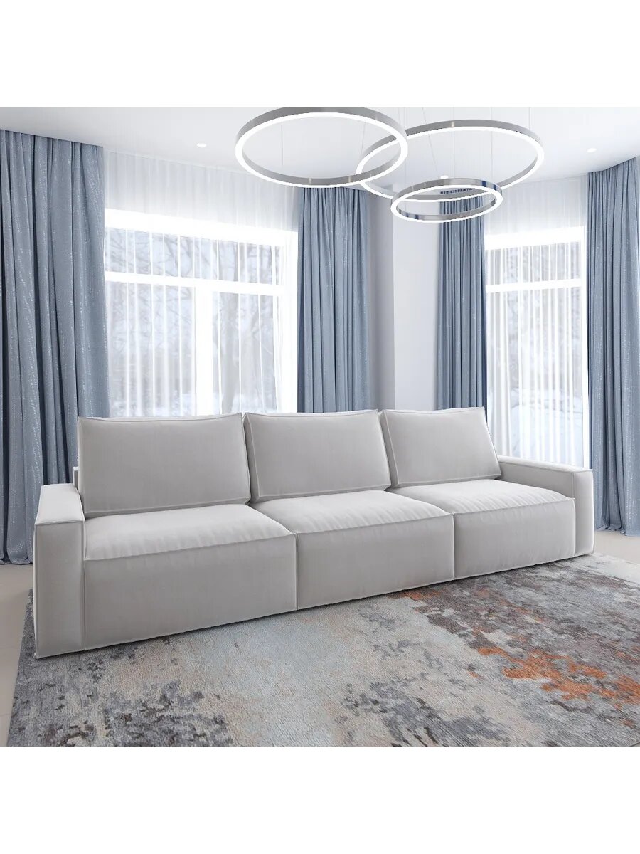 Диван КМК "Лофт", ортопедический, раскладной, серый, велюр, с ящиком, 2 спальных места