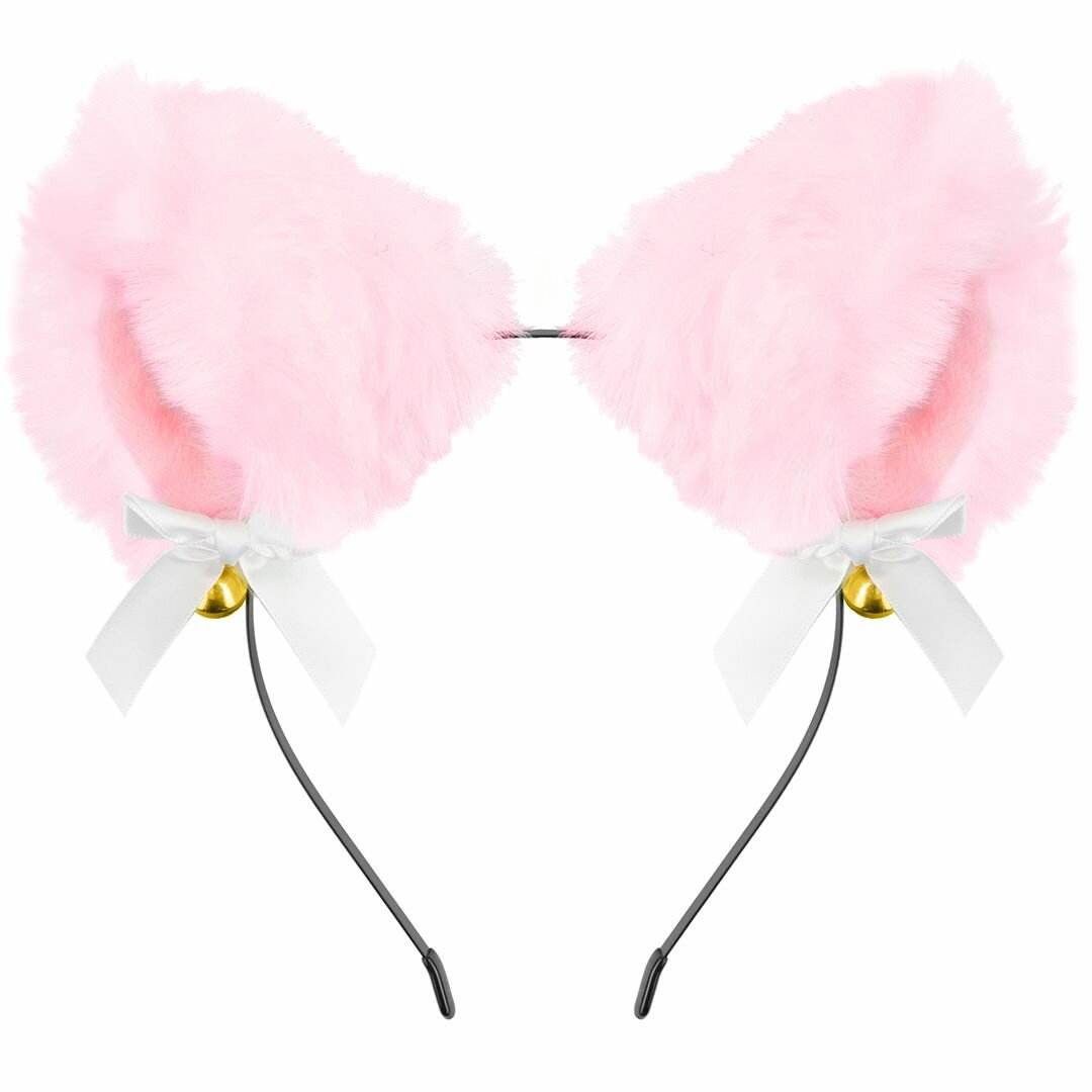Карнавальный ободок Волна веселья "Пушистые ушки - фурри" с бантиками, цвет розовый