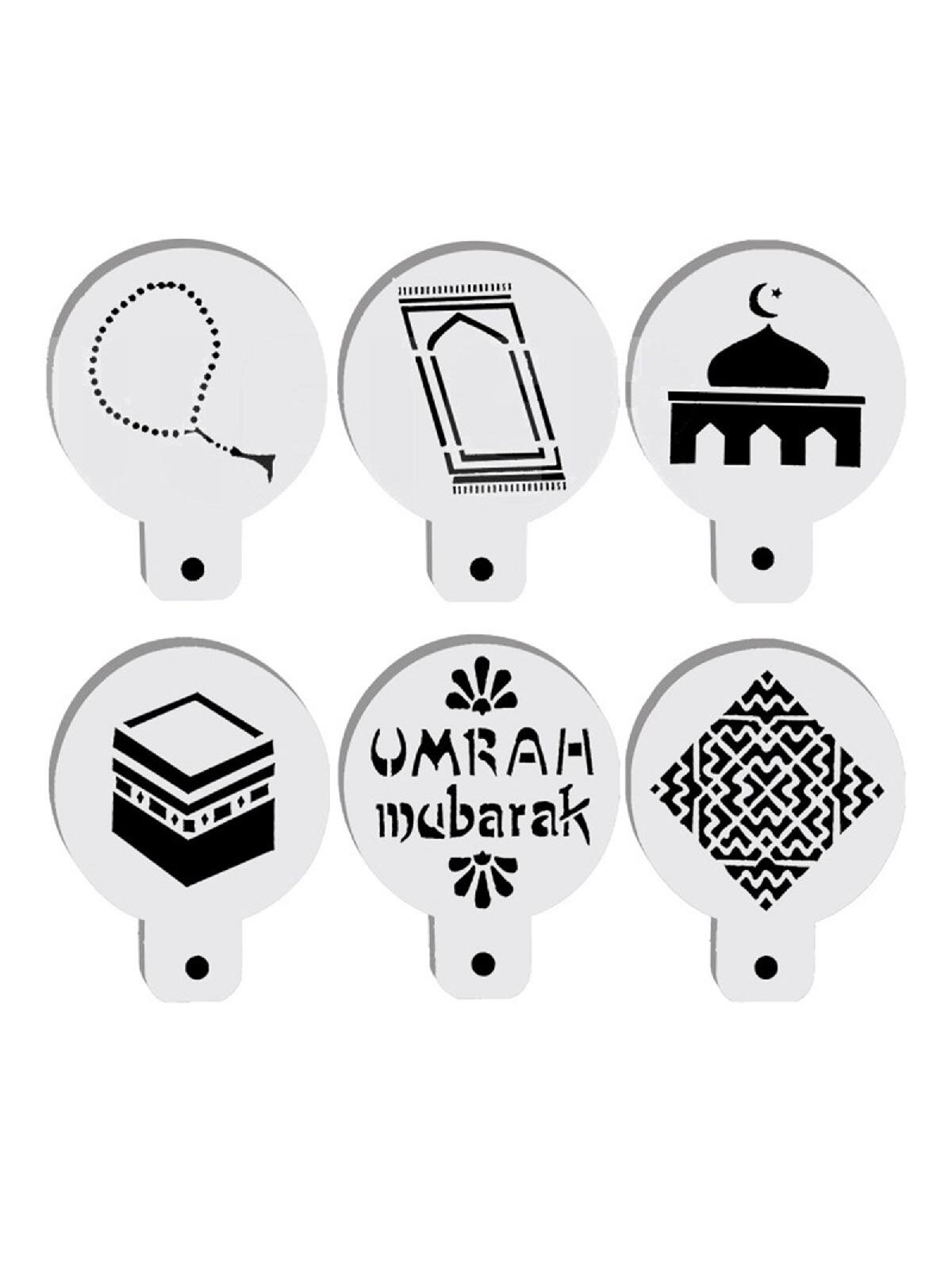 6 шт. трафаретов для кофе и латте с узорами на Ид Мубарак, шаблоны для тортов, формы для украшения десертов, товары для мусульманских и исламских вечеринок