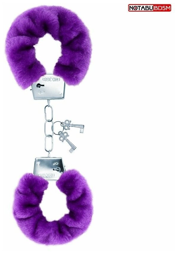 Металлические наручники Toy Joy с мягкой фиолетовой опушкой, , металл, мех