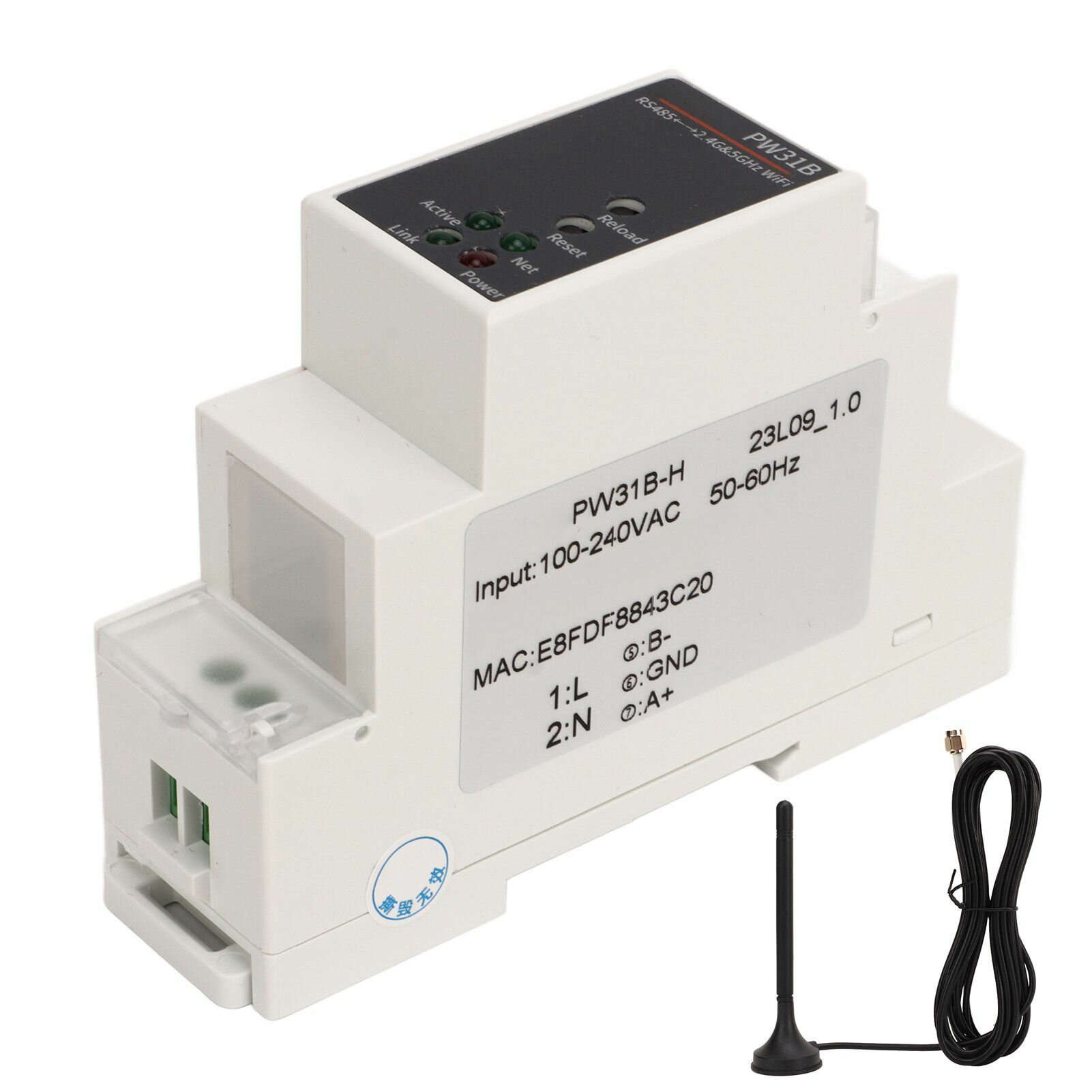 PW31B H Последовательный сервер IoT R485 до 2,4 и 5 ГГц Wi-Fi, двухдиапазонный последовательный преобразователь для монтажа на рейке, от 100 до 240 В