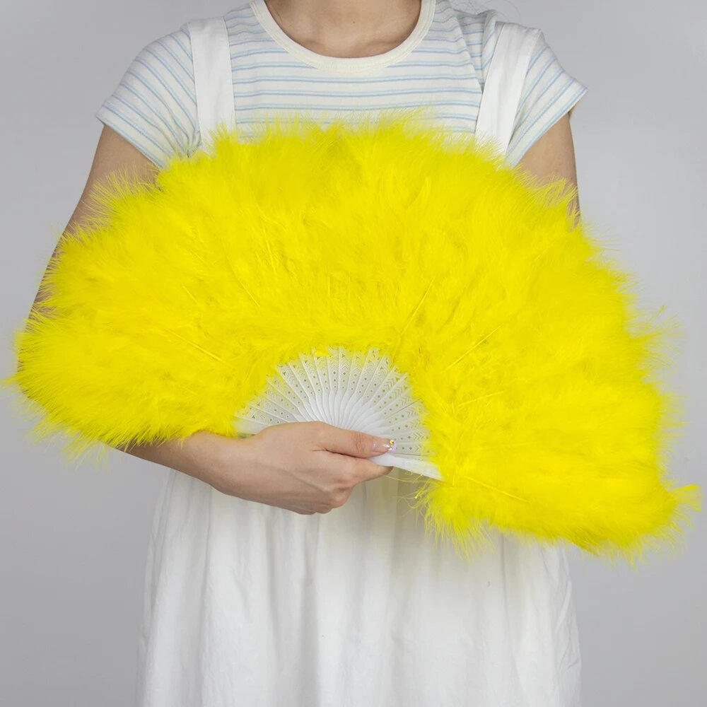 Розовый веер из перьев индейки 45 см Светло-желтый, Желтый