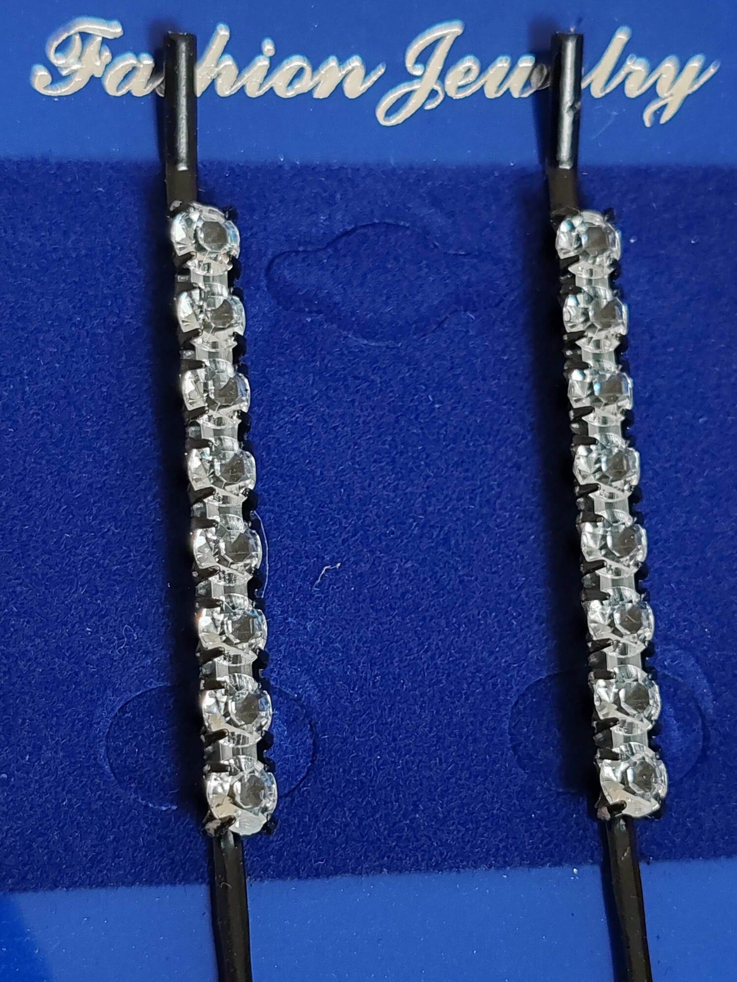 Невидимки Fashion Jewelry со стразами черные/2 шт/хрустальный прозрачный/