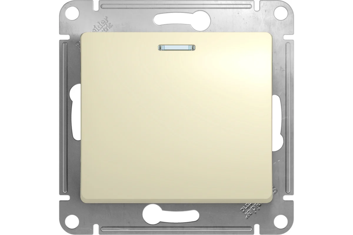 Выключатель одноклавишный, с подсветкой, бежевый, сх.1, 10АХ, Schneider Electric Glossa