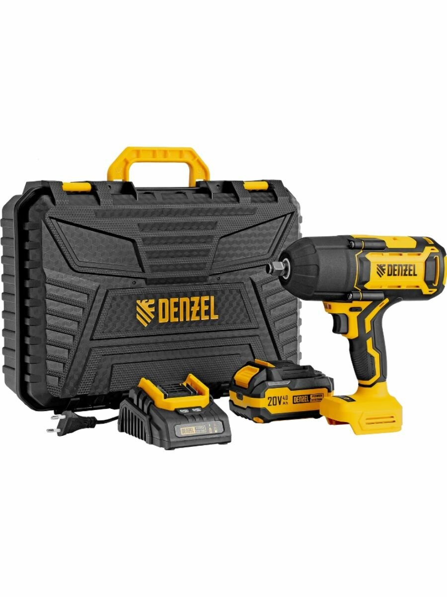 Гайковерт аккумуляторный Denzel CIWH-BL-20-1000, ударный бесщеточный, Li-Ion, 20 В, желтый/черный
