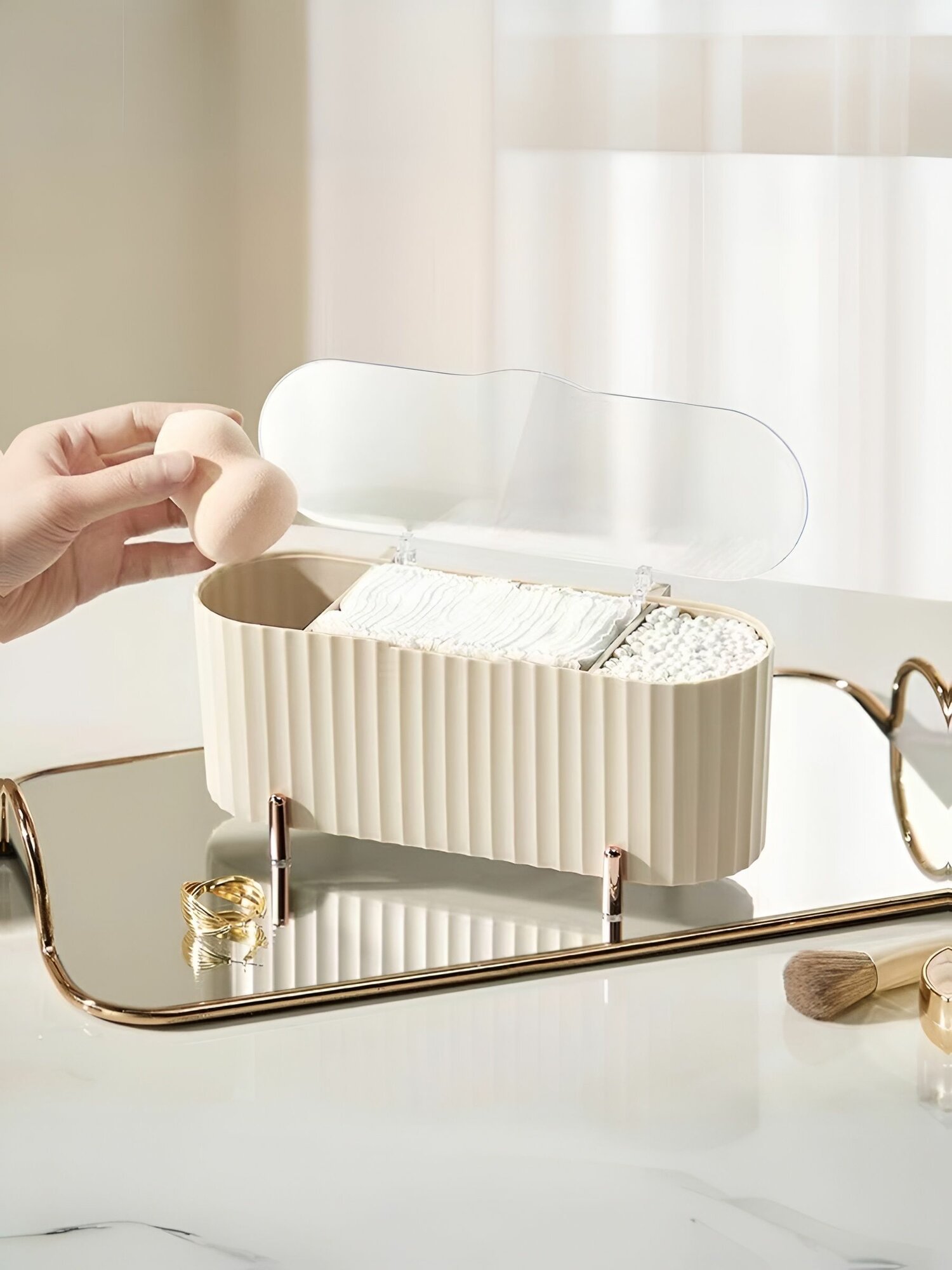 Органайзер для ватных дисков и палочек с крышкой, косметики, спонж, контейнер пластиковый, диспенсер, корзинка