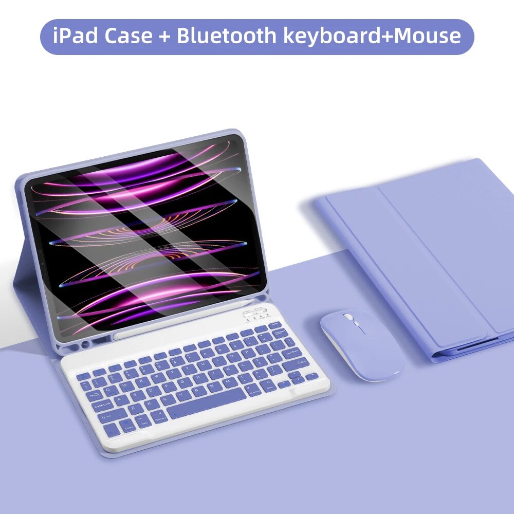 Чехол Для iPad С Клавиатурой 11/12.9 Дюймов, Совместимый С M2/M4 iPad Air 13-in M2, Purple and Mouse