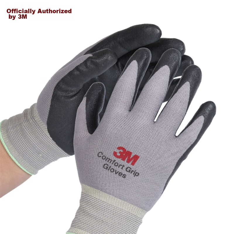 3M Gloves, Comfortable, Non-Slip, Wear-Resistant, Oil-Resistant, Labor Protection, Nitrile Palm-Coated Gloves, Highly Breathable, Gray, Size L