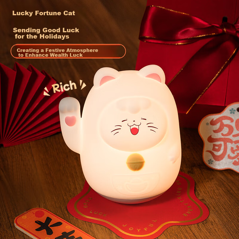 ZIDENG Lucky Cat Pat Night Light, Bedroom Sleep Light, Healing Style, Children's Gift, Tumbler Cat, Cute Sleep Companion Light