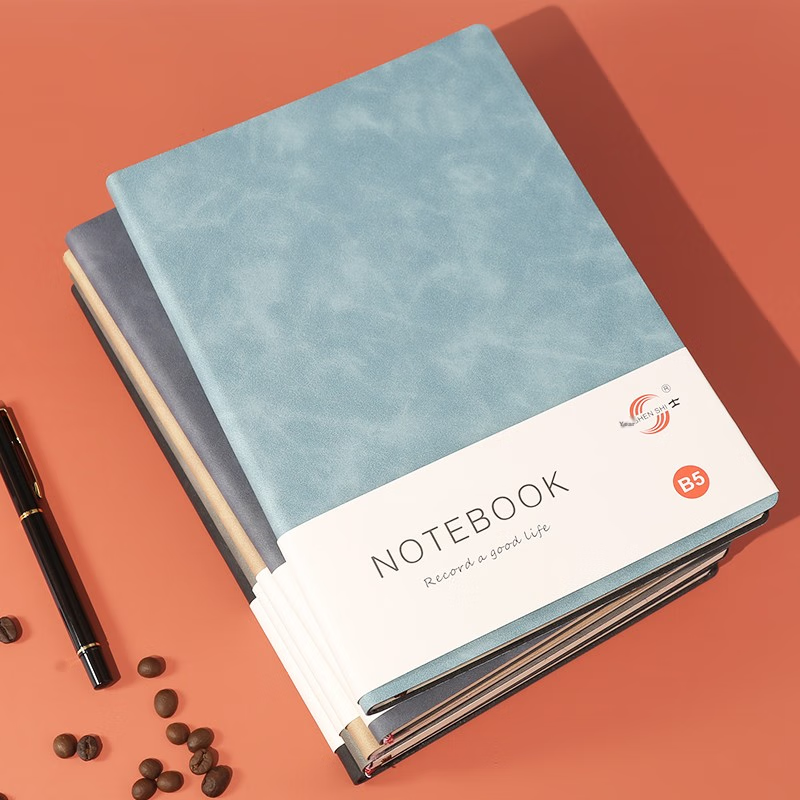 Shen Shi B5/18K Business Notebook, Skin-Like Leather Cover, Soft Surface Notebook, Diary, 100 Sheets, Customizable, JD18-100 Sky Blue, 1 Book