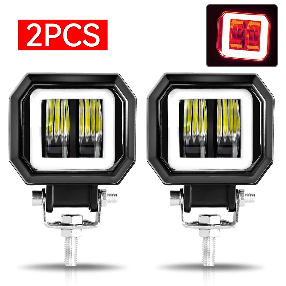 1/2 шт. светодиодные противотуманные фары «ангельские глазки», квадратные фары 12-24 В 2x red Square