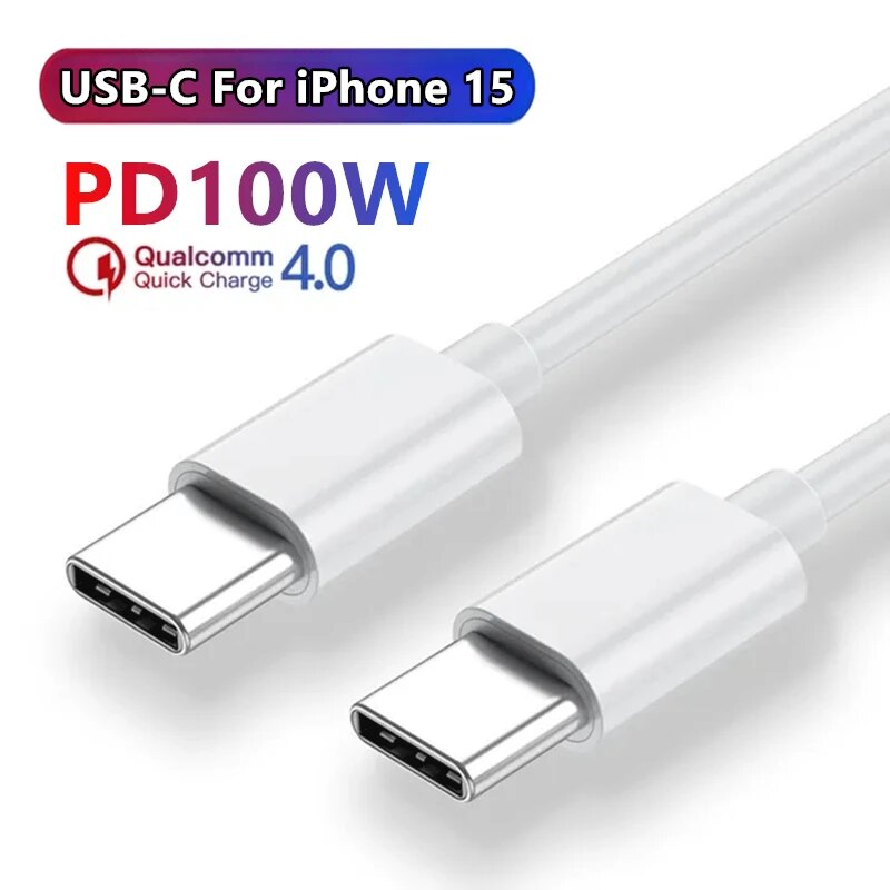 Кабель Для Быстрой Зарядки USB-C На USB-C Мощностью 100 Вт, PD Type-C Для iPhone 15 Pro Max, Huawei Mate 60, Xiaomi