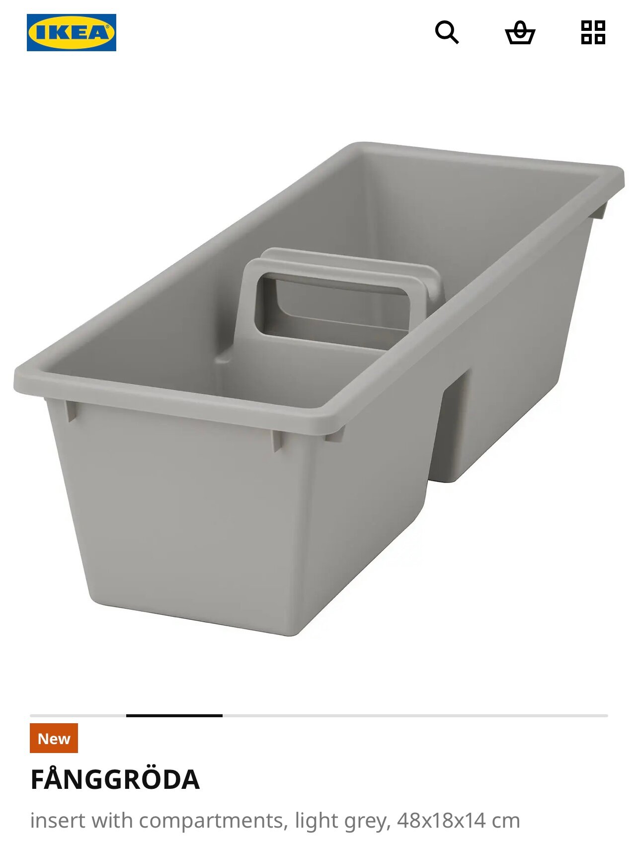 Вставка-органайзер с отделениями FÅNGGRÖDA IKEA, светло-серая, 48x18x14 см