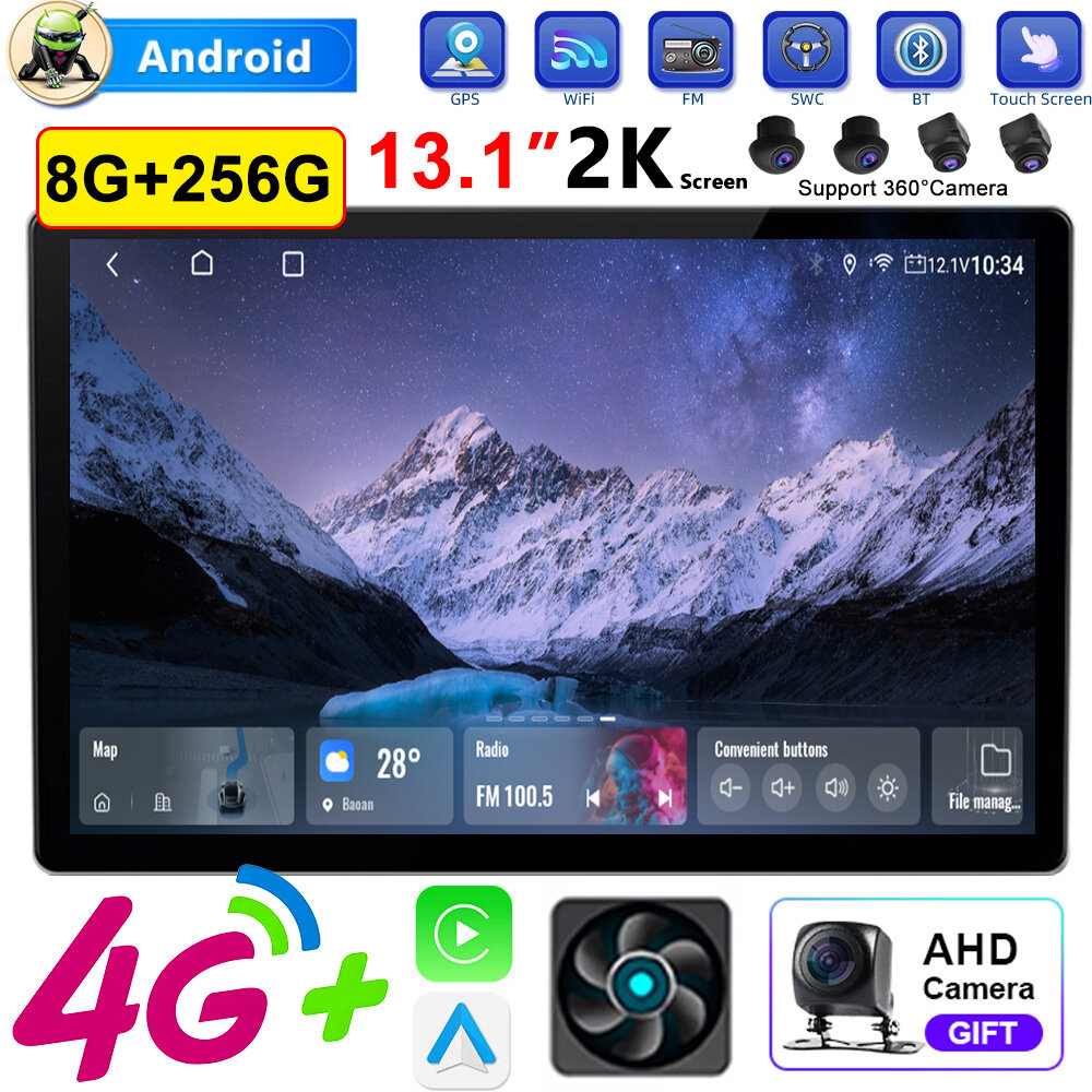 13.1-дюймовая универсальная автомобильная магнитола 8/256g 2 din, 8-ядерная, процессор 4g WiFi, Bluetooth, Android-13