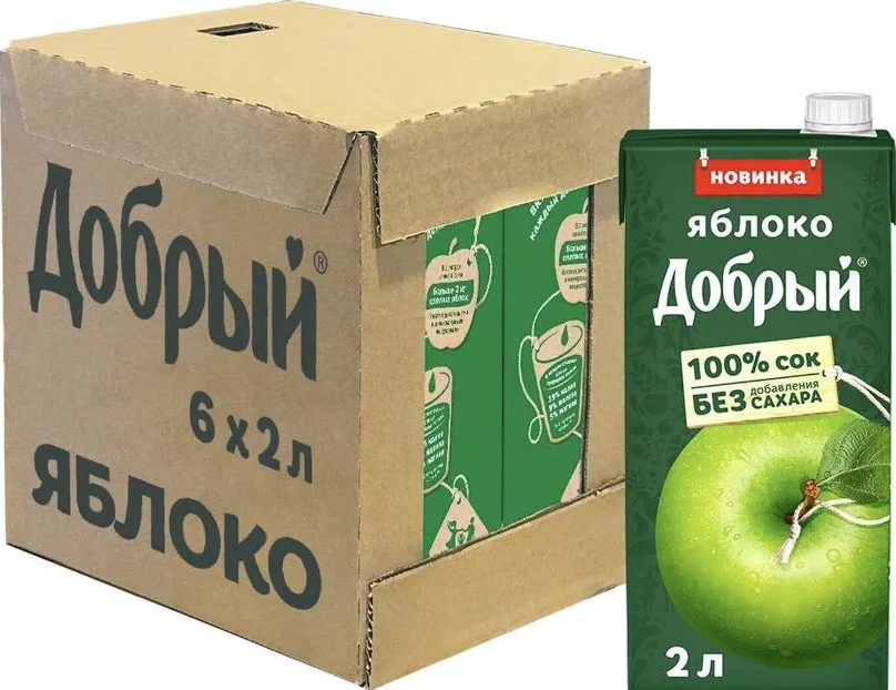 Добрый 2л. Яблоко (сок)/6шт. Добрый Сок Производство - Россия